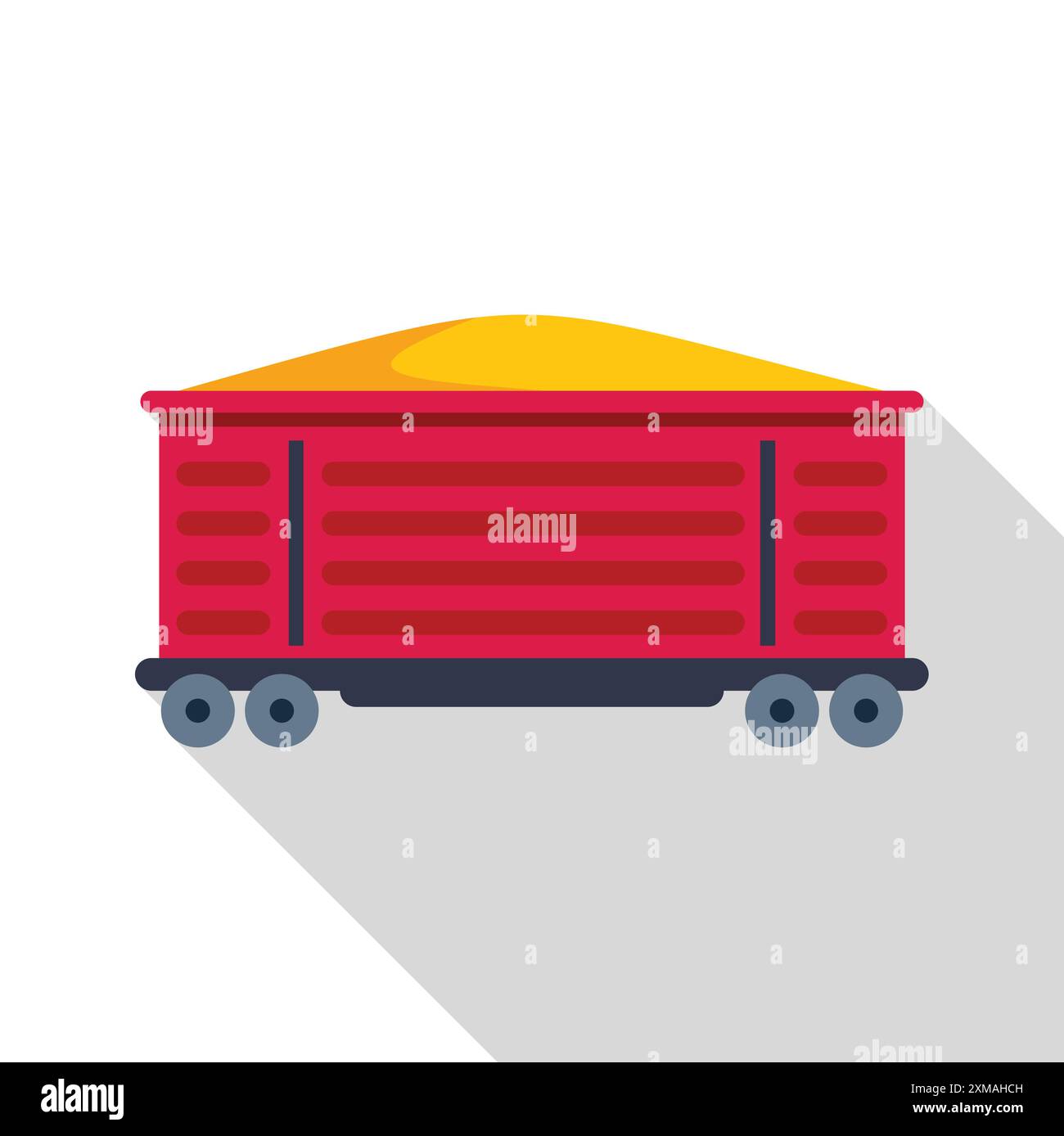 Red freight train wagon transporting sand for the construction industry ...