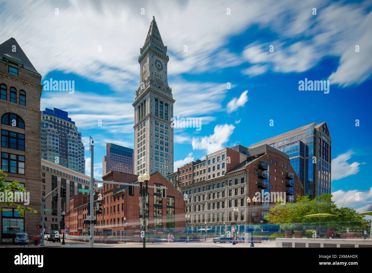 Historic Clock Tower Boston. Long exposure with motion in sky and ...