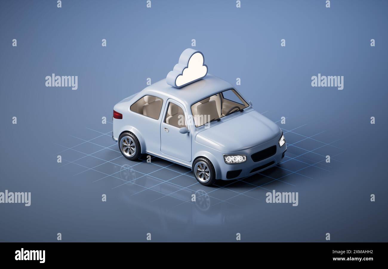 Realistic 3D style automobile car with cloud computing, 3d rendering ...