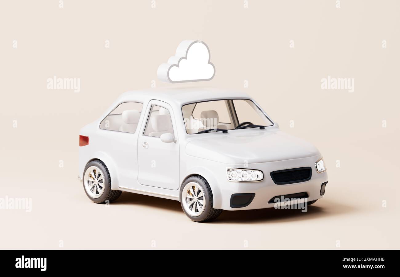 Realistic 3D style automobile car with cloud computing, 3d rendering ...