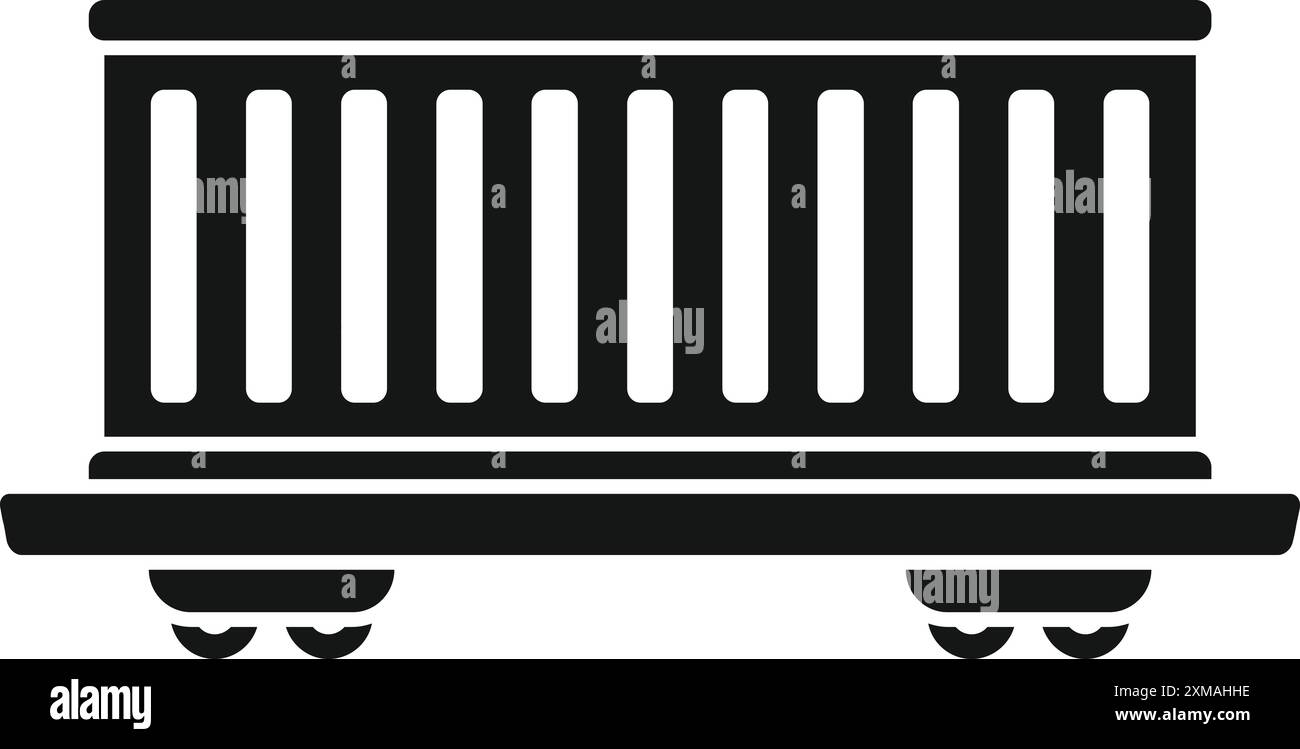 Simple black silhouette of a train wagon standing on railroad tracks ...