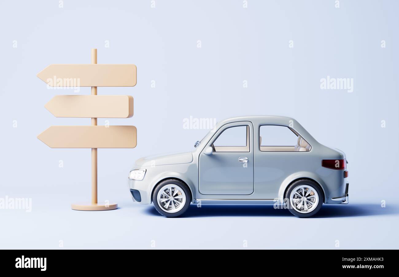 Realistic 3D style automobile car and road sign, 3d rendering. 3D ...