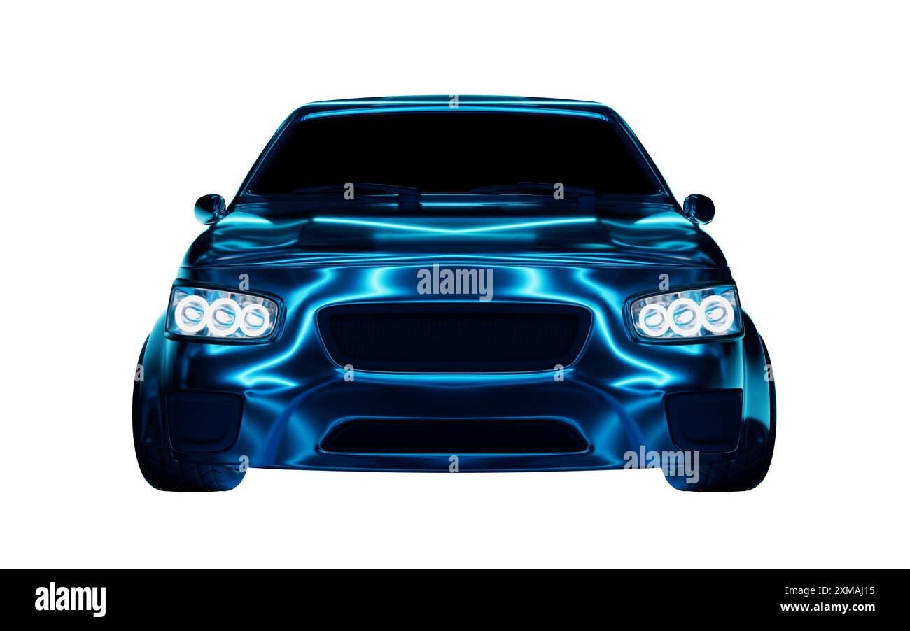 Car with dark neon color, 3d rendering. 3D illustration Stock Photo - Alamy