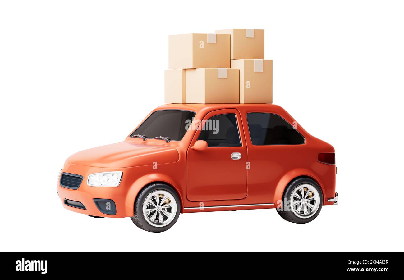3D style automobile car and cargo boxes, 3d rendering. 3D illustration ...
