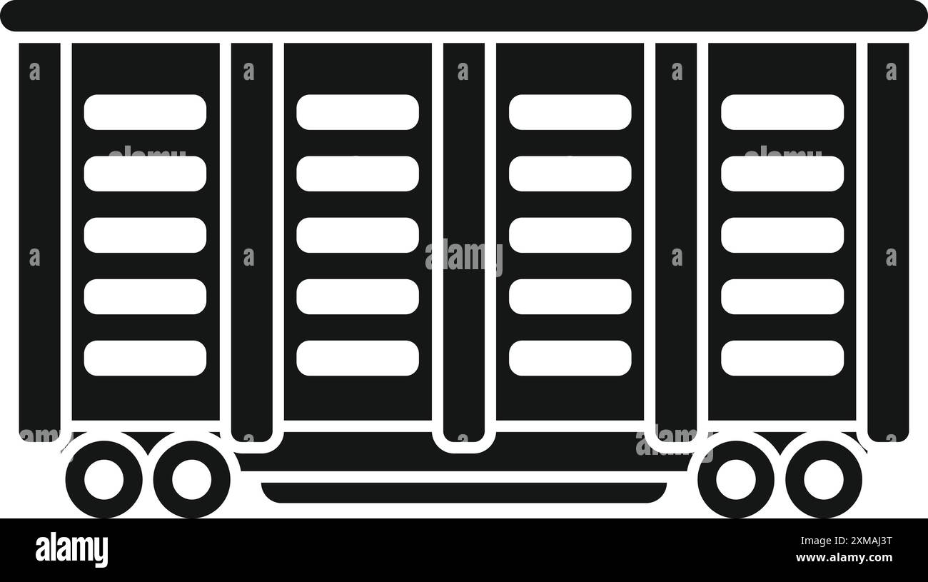 This simple black and white icon depicts a freight wagon transporting ...