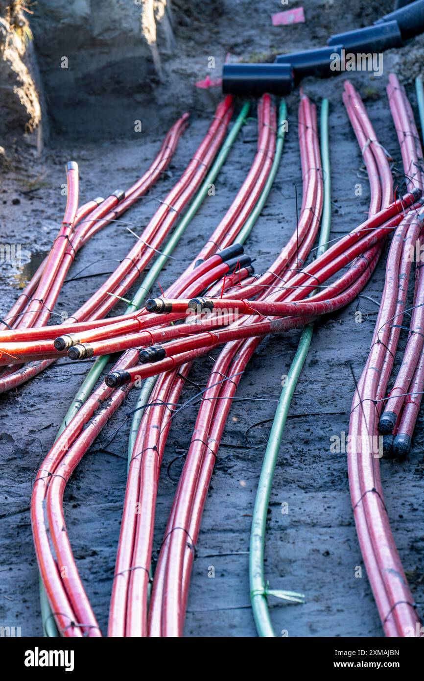 Power lines, underground cable strands that transport energy from wind ...