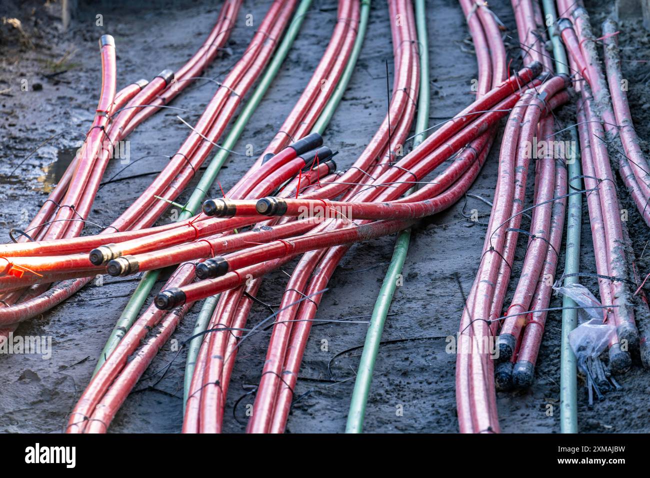 Power lines, underground cable strands that transport energy from wind ...