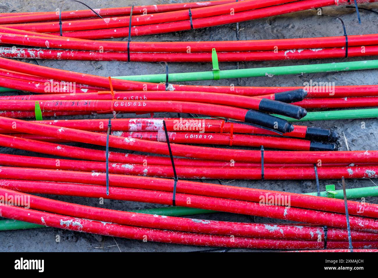 Power lines, underground cable strands that transport energy from wind ...