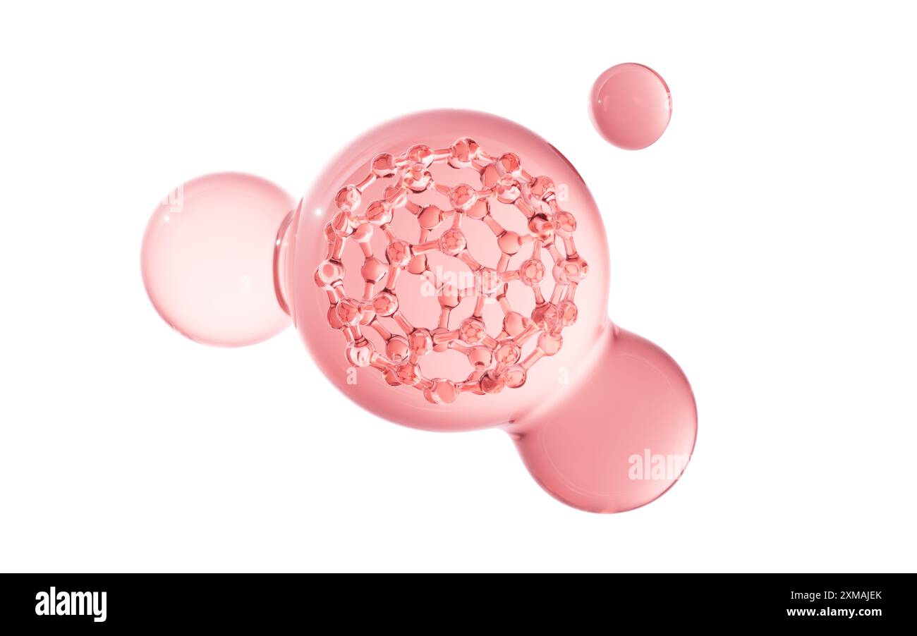 Pink molecule and soft bubbles, 3d rendering. 3D illustration Stock ...