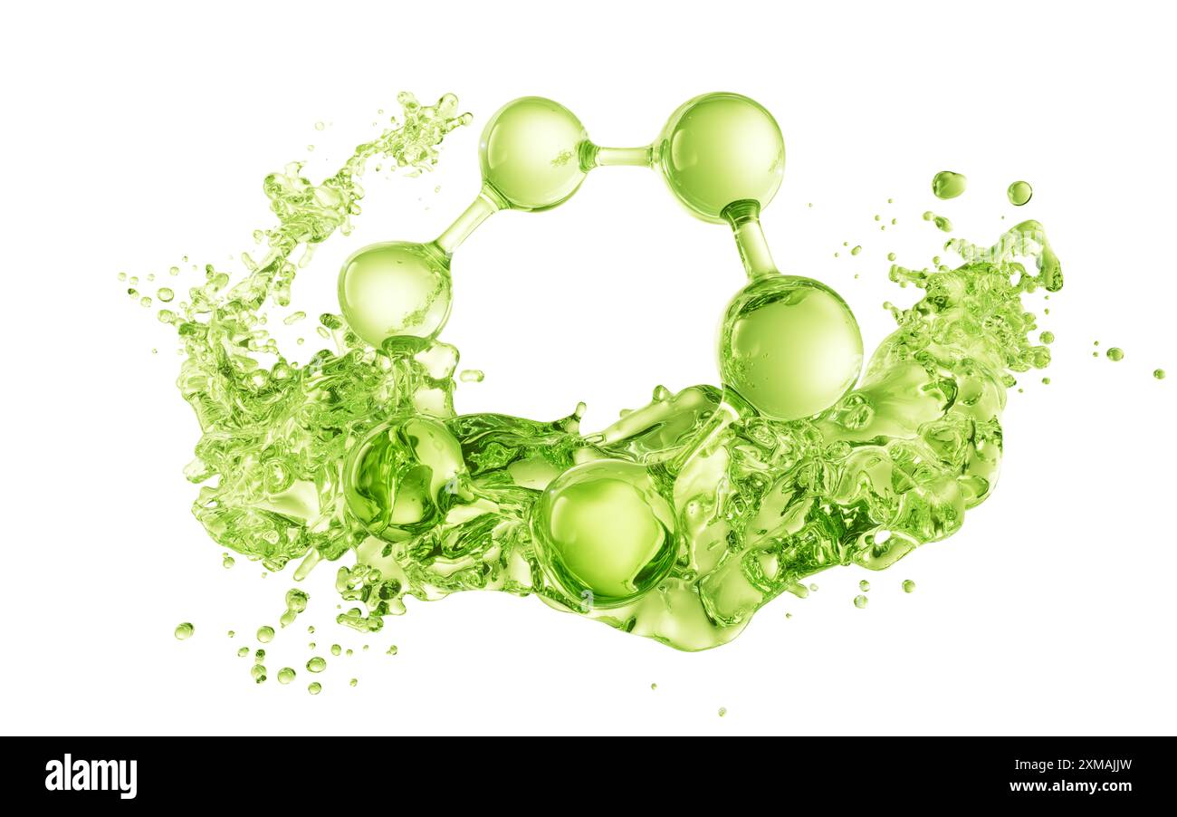 Molecule and flowing water liquid, 3d rendering. 3D illustration Stock ...