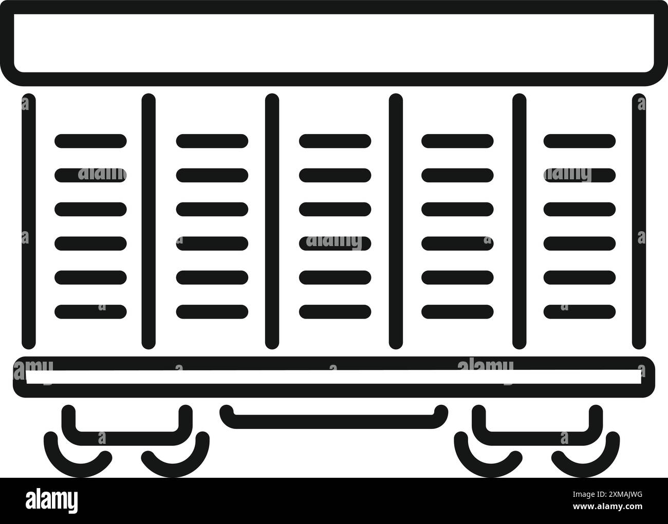 Simple line art of a freight wagon transporting cargo on railroad ...