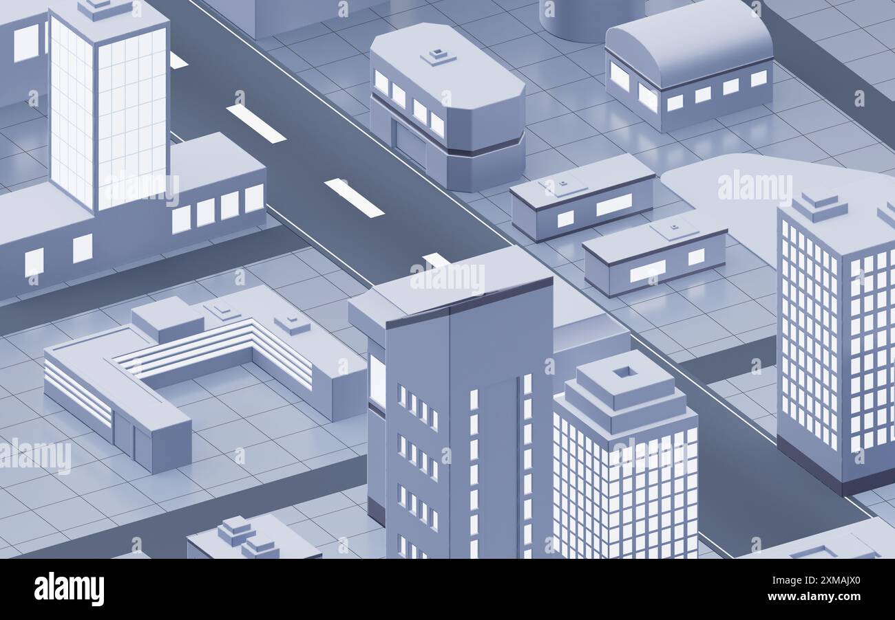 Blue city building with cartoon style, 3d rendering. 3D illustration ...