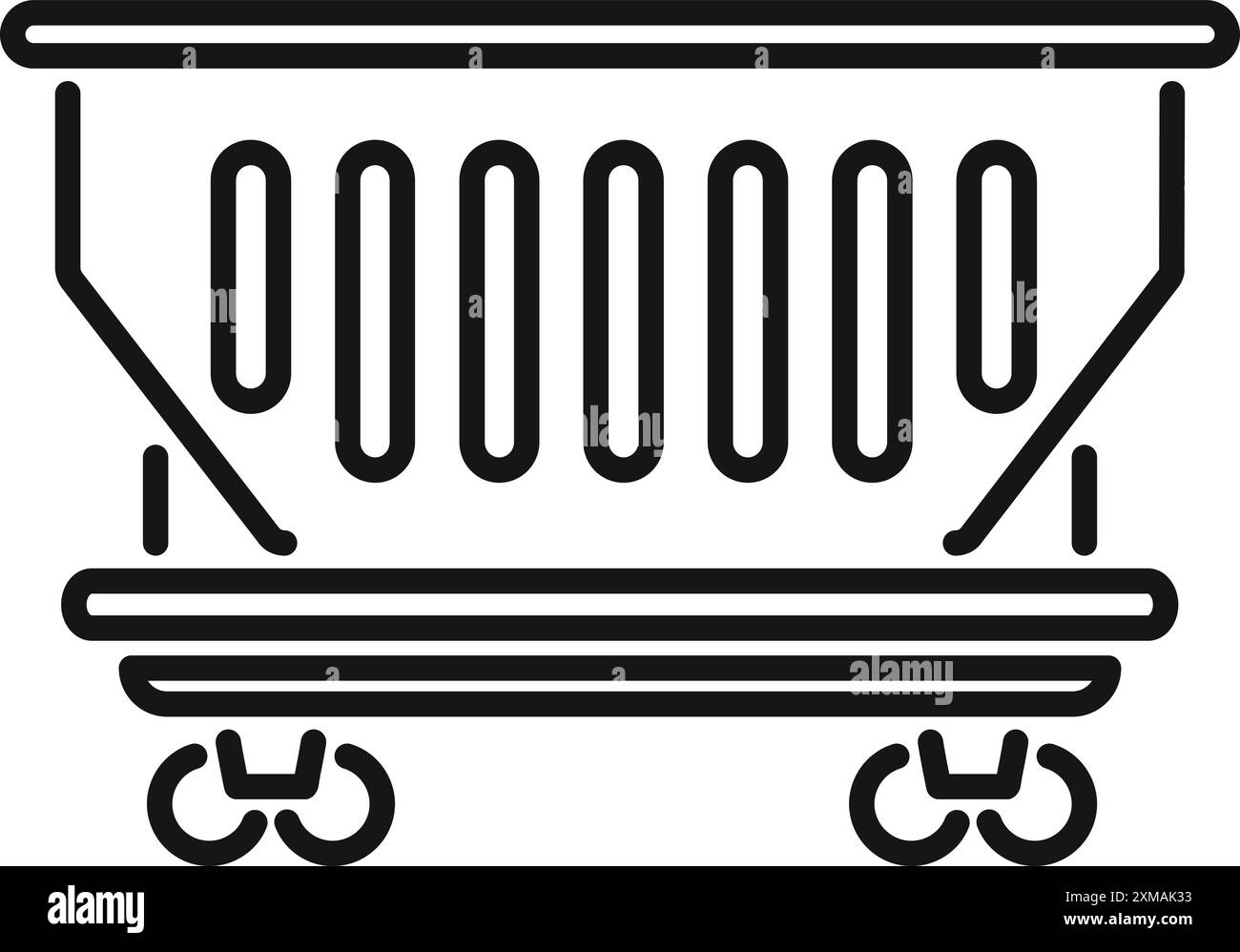 Simple black and white line drawing of an open top mining container ...