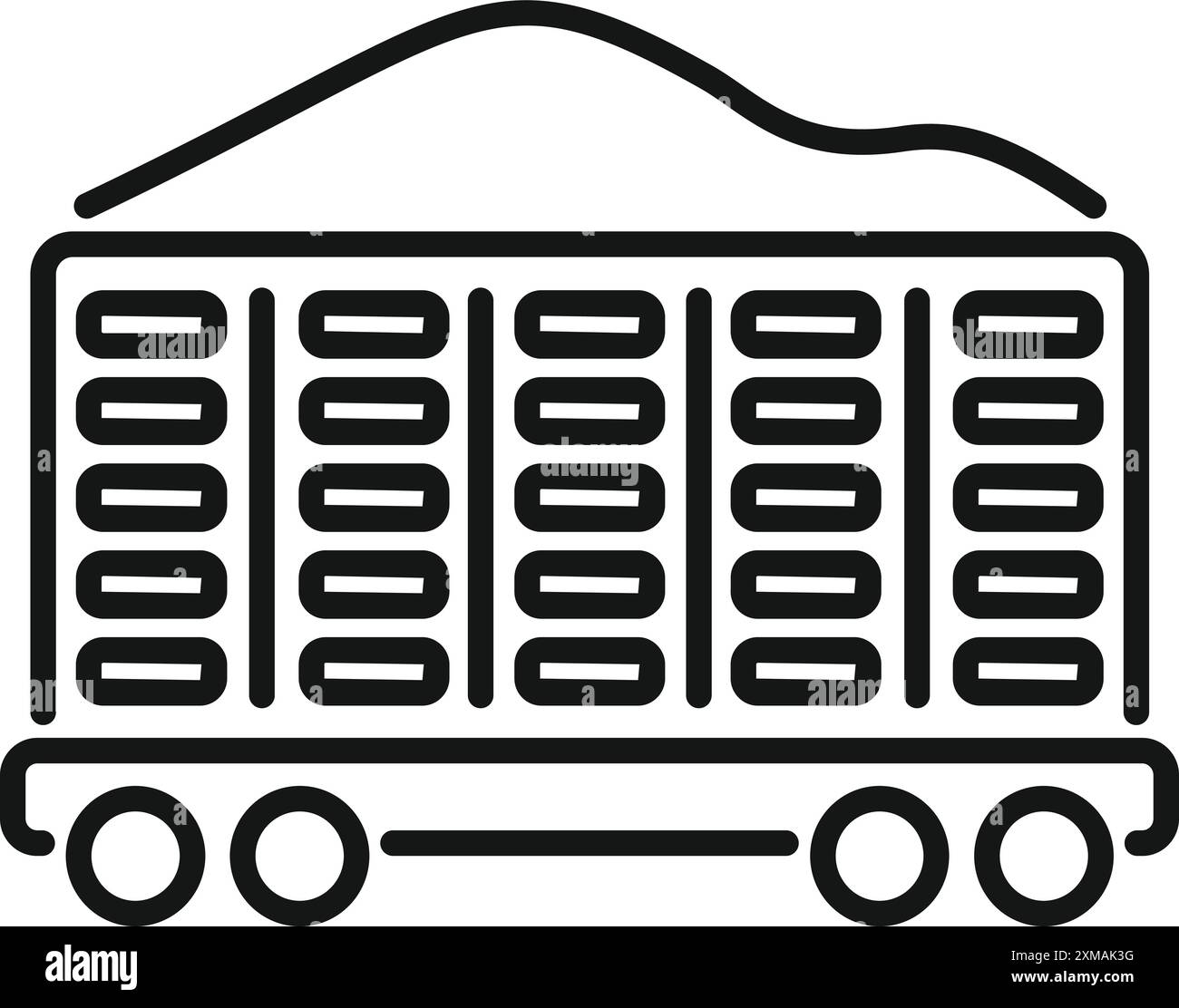 Simple line icon of a freight train wagon carrying bulk cargo ...