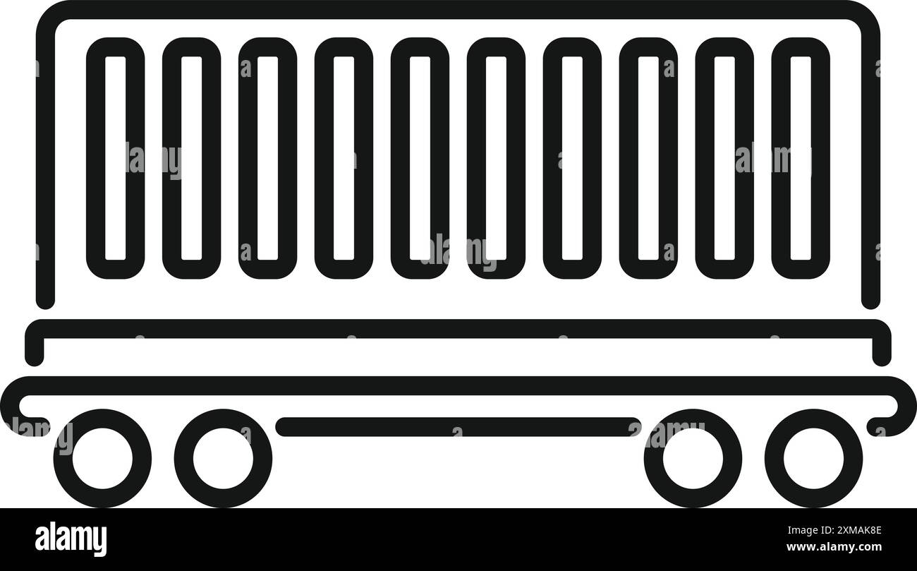 Simple line icon of a cargo container being transported on a train ...