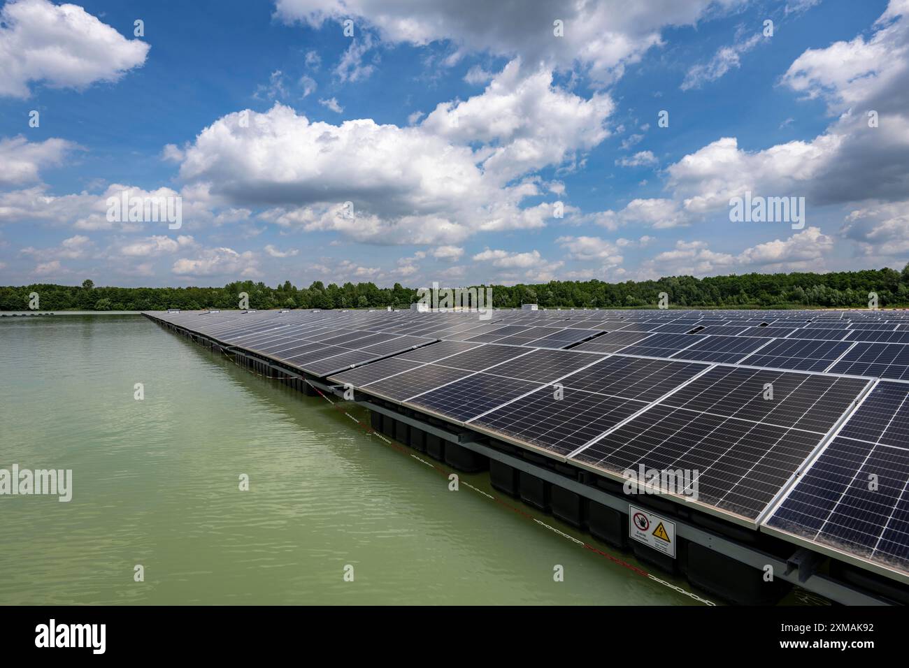 Germany's largest floating solar power plant on the Silbersee III, a ...