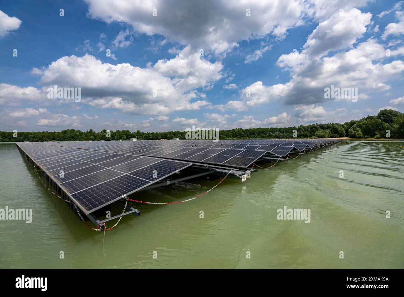 Germany's largest floating solar power plant on the Silbersee III, a ...