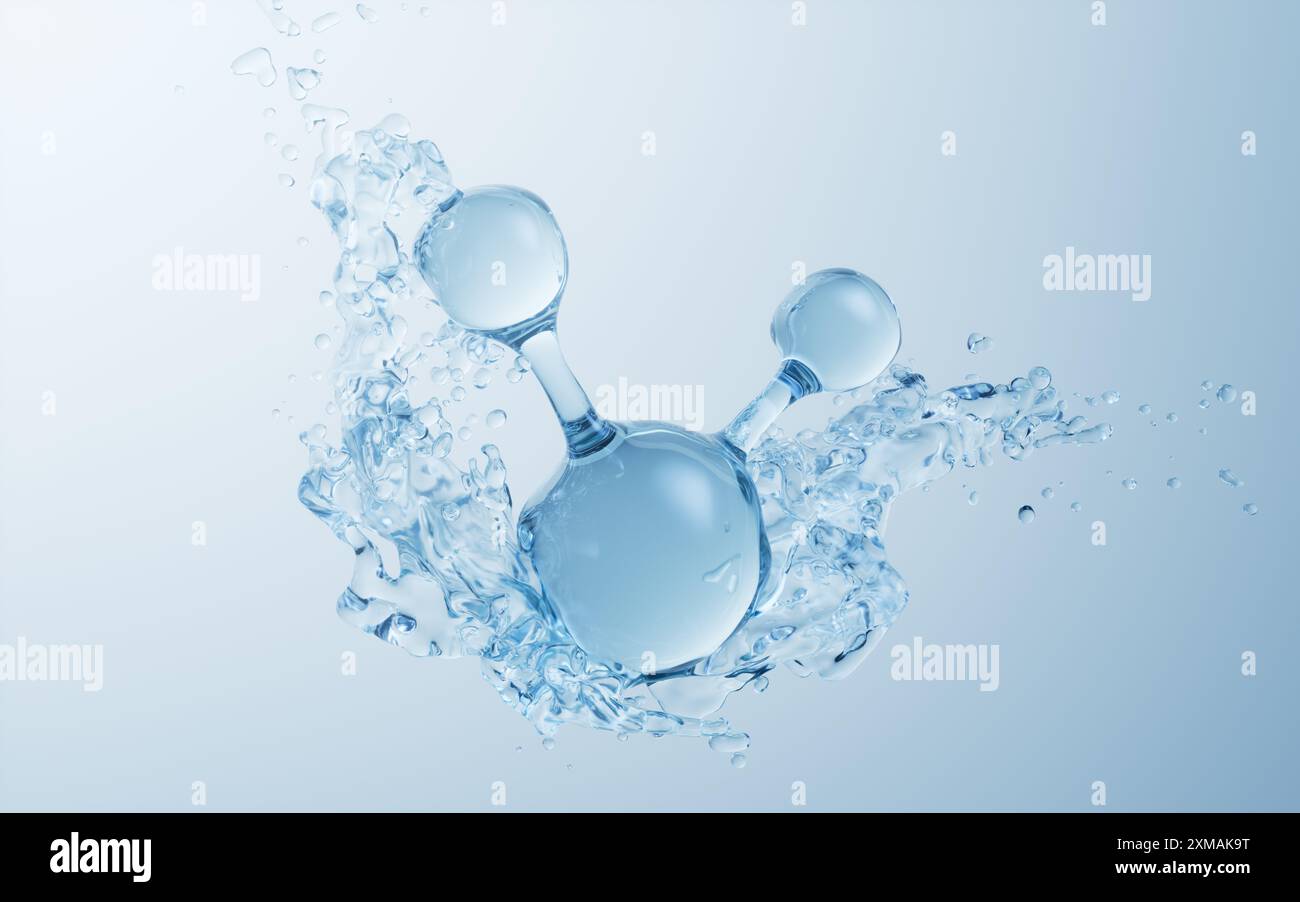 Molecule and flowing water liquid background, 3d rendering. 3D ...