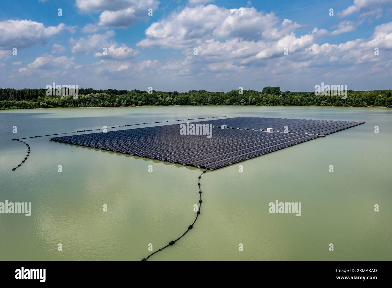 Germany's largest floating solar power plant on the Silbersee III, a ...