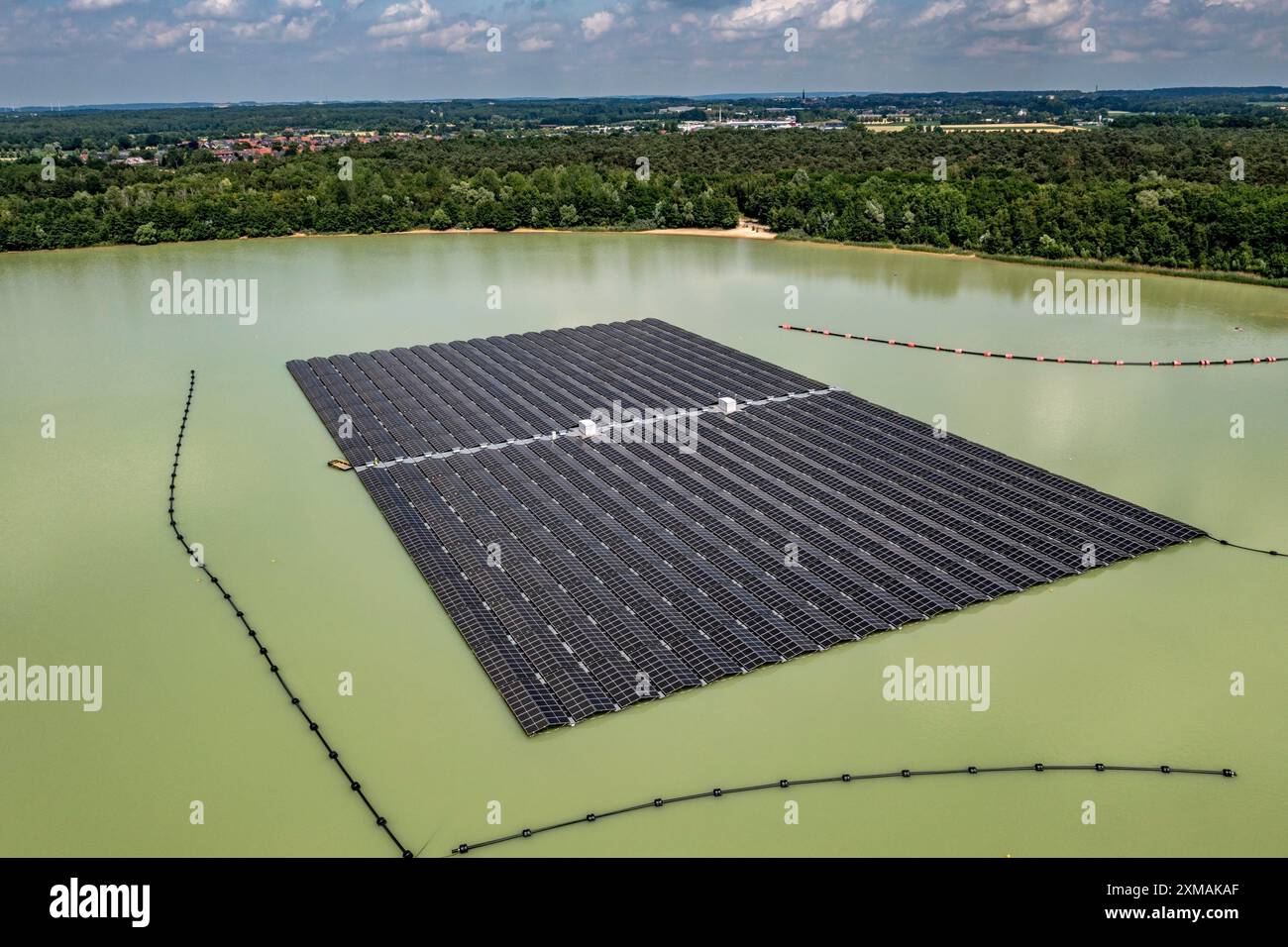 Germany's largest floating solar power plant on the Silbersee III, a ...