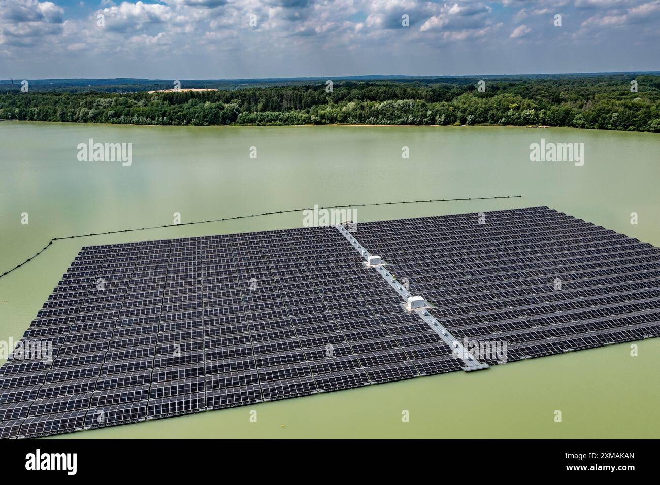 Germany's largest floating solar power plant on the Silbersee III, a ...