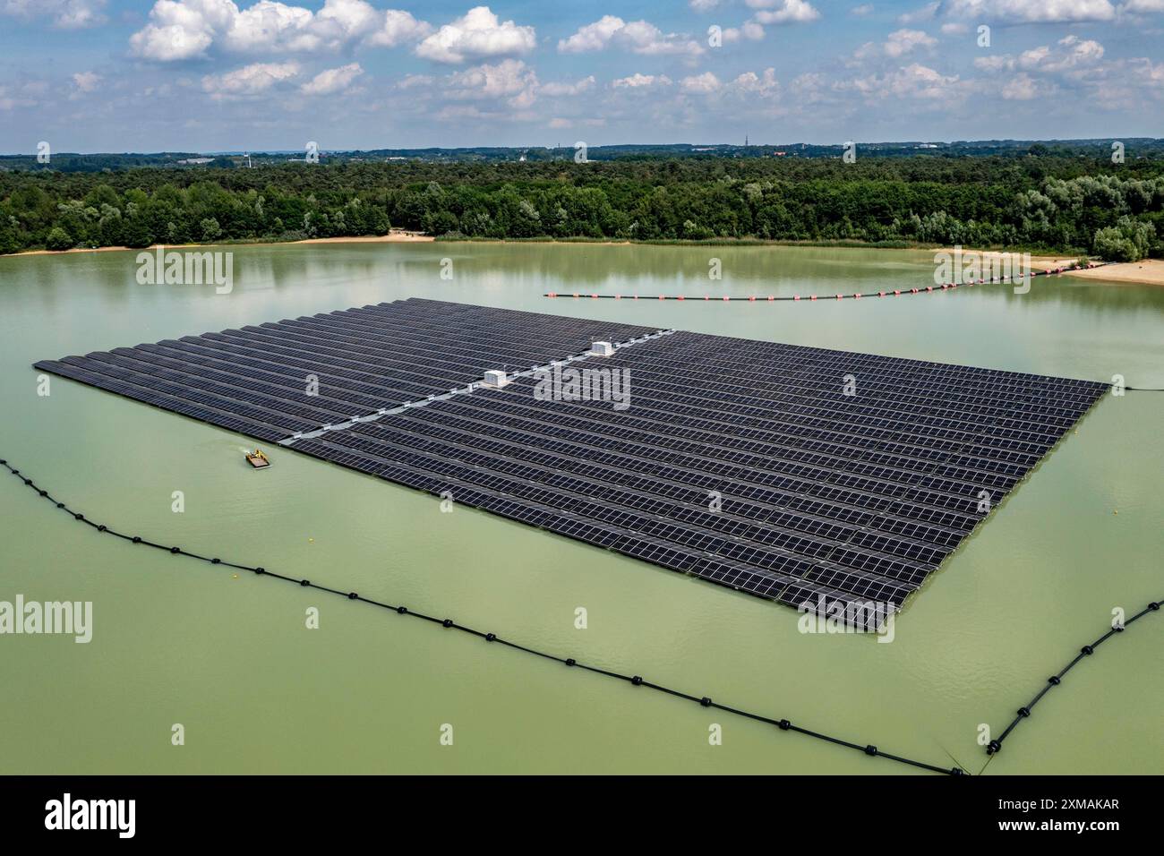 Germany's largest floating solar power plant on the Silbersee III, a ...