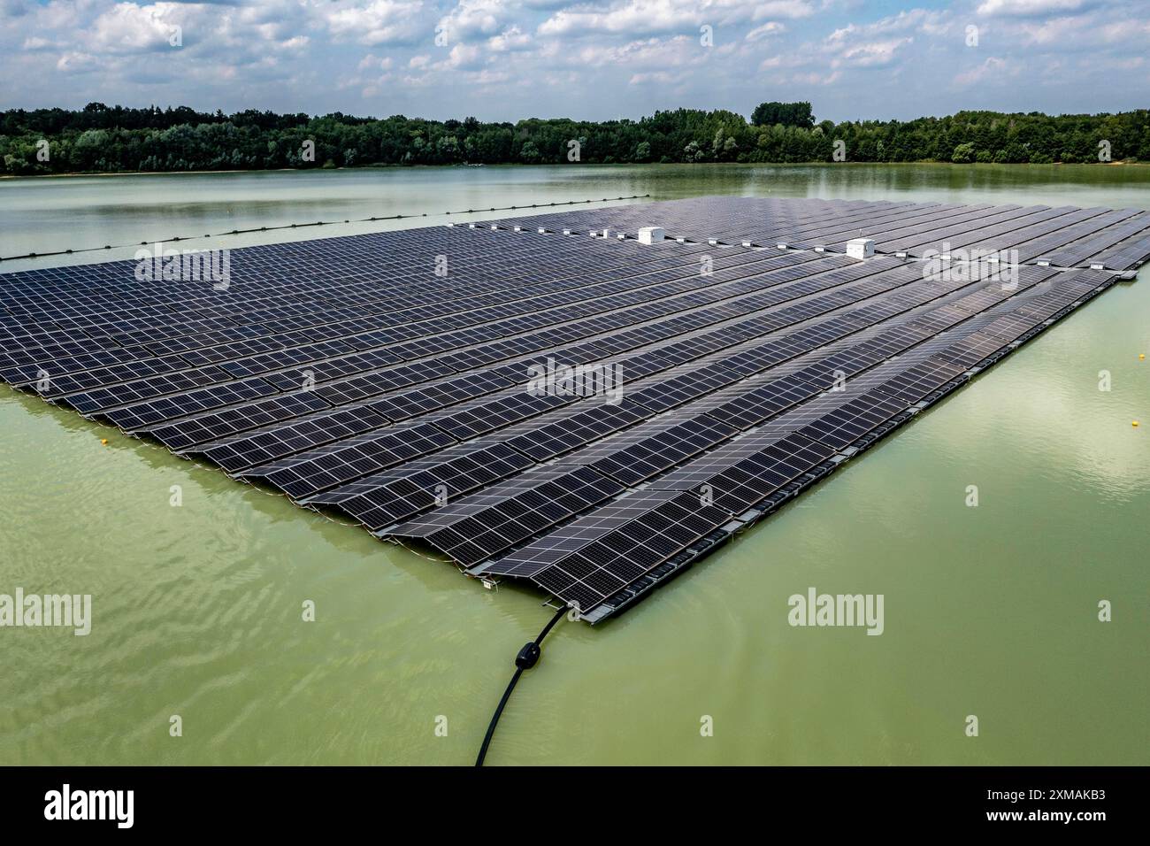 Germany's largest floating solar power plant on the Silbersee III, a ...