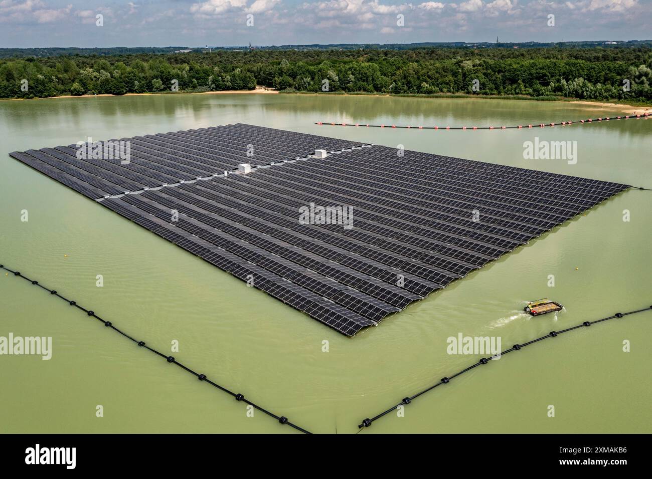 Germany's largest floating solar power plant on the Silbersee III, a ...