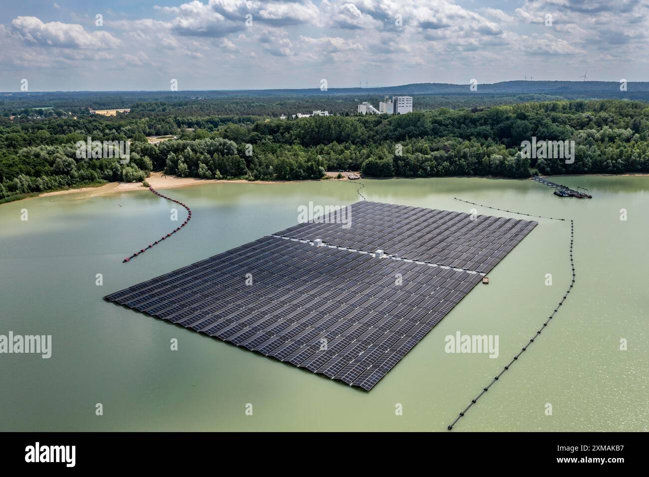 Germany's largest floating solar power plant on the Silbersee III, a ...