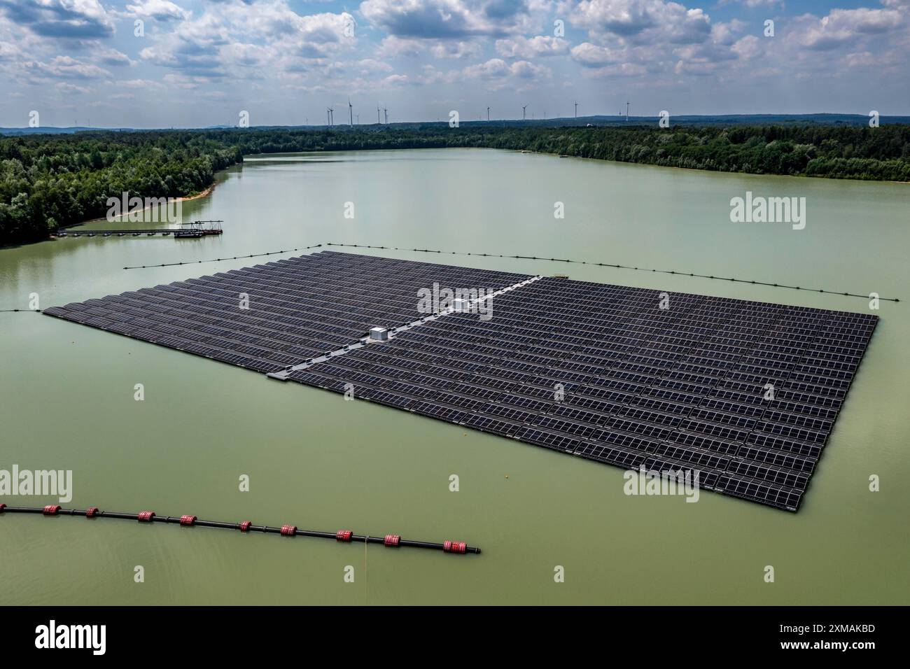 Germany's largest floating solar power plant on the Silbersee III, a ...