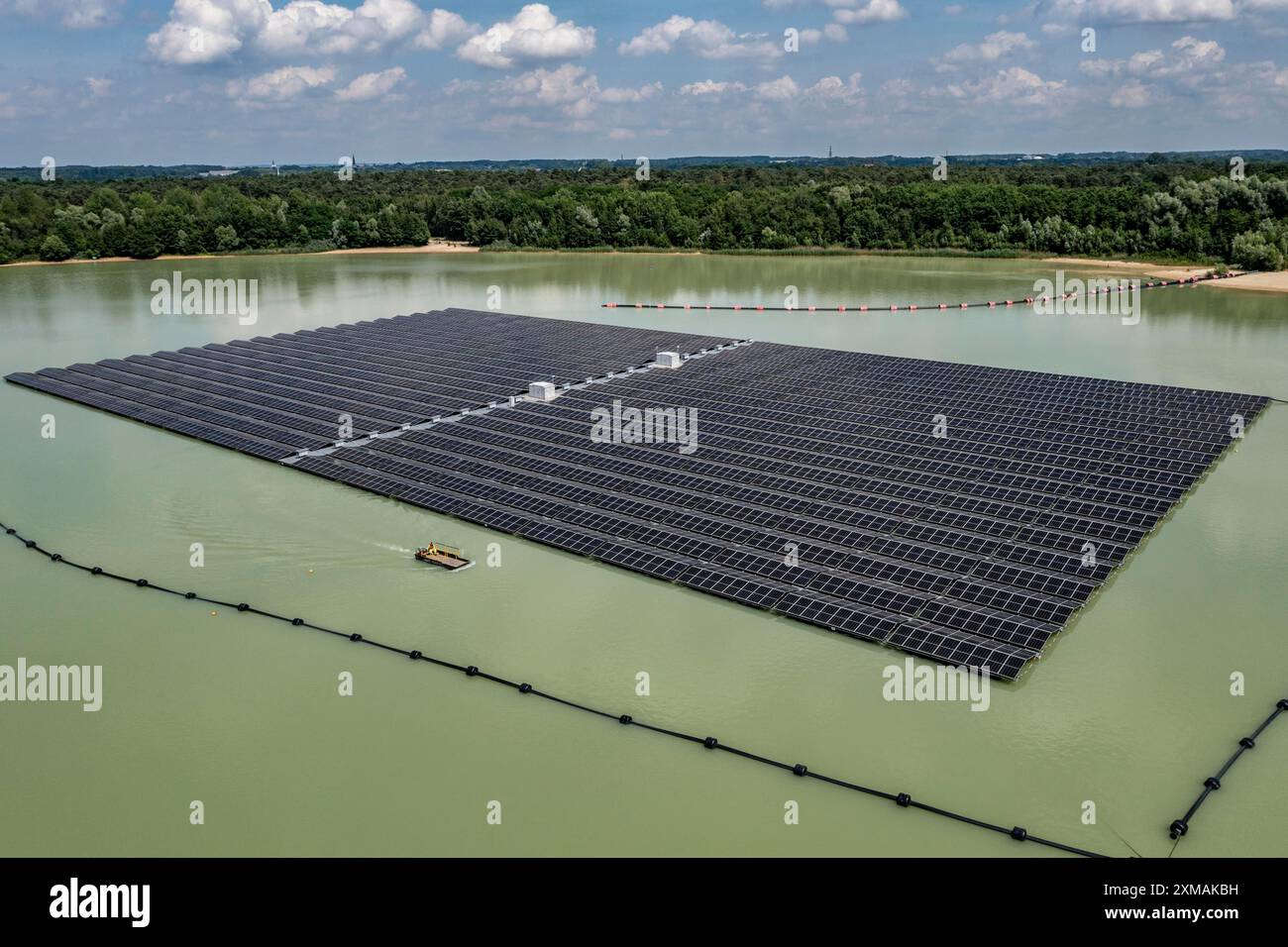 Germany's largest floating solar power plant on the Silbersee III, a ...