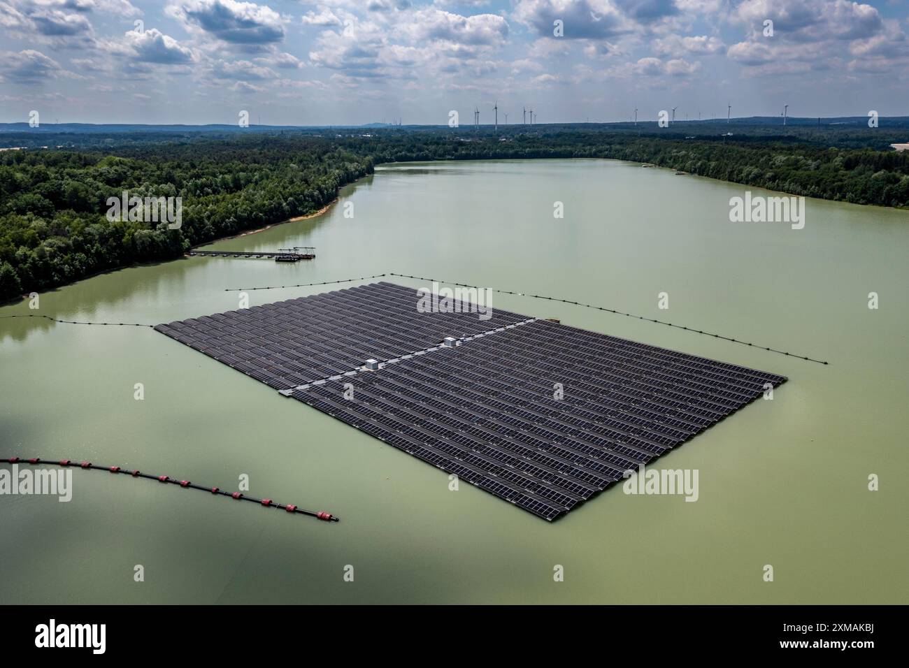 Germany's largest floating solar power plant on the Silbersee III, a ...