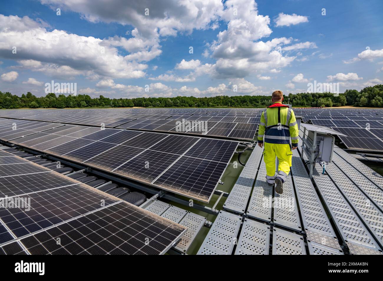 Germany's largest floating solar power plant on the Silbersee III, a ...