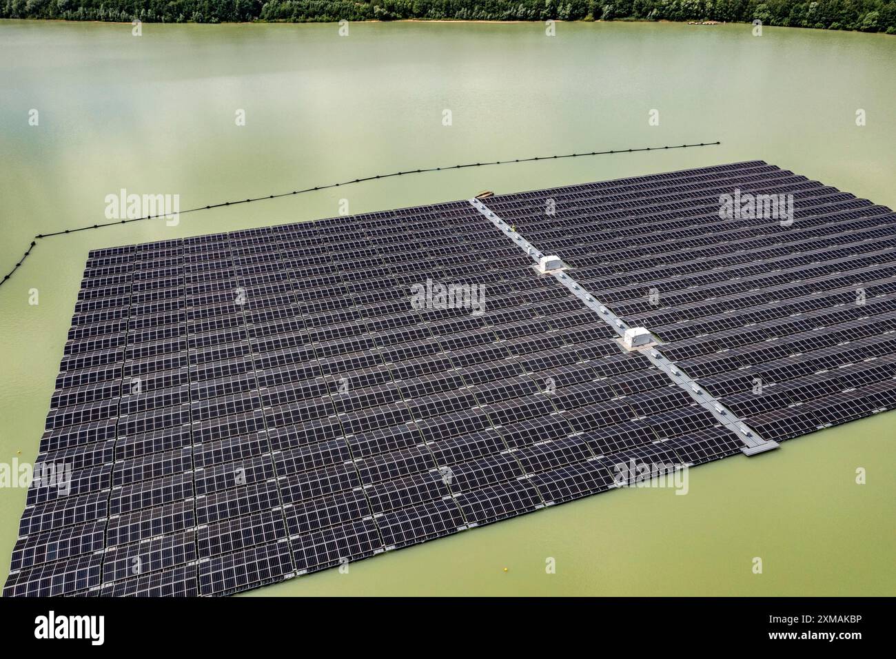 Germany's largest floating solar power plant on the Silbersee III, a ...