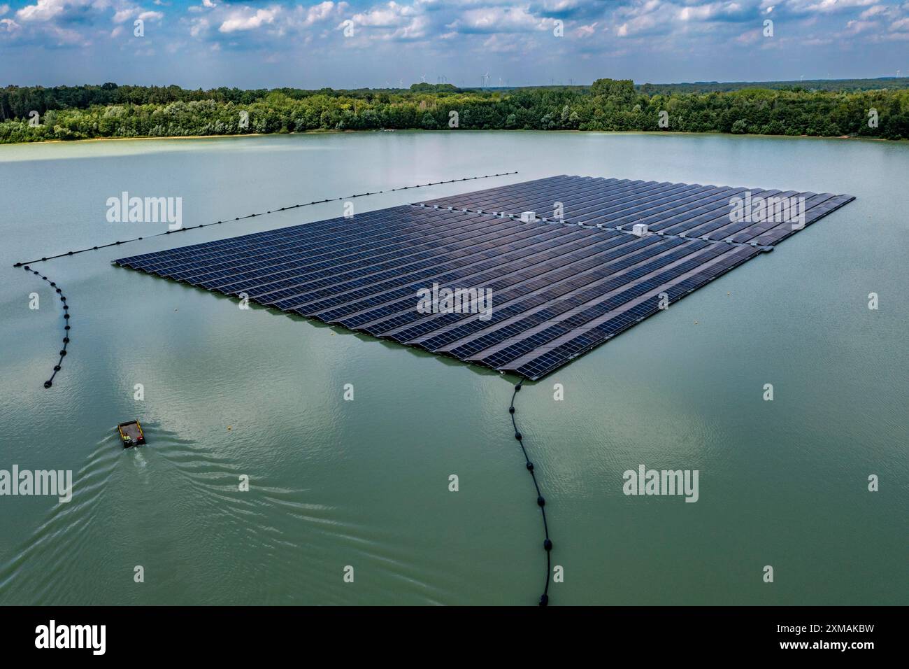 Germany's largest floating solar power plant on the Silbersee III, a ...