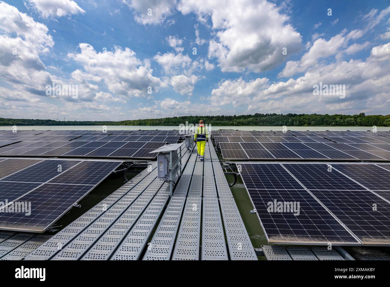 Germany's largest floating solar power plant on the Silbersee III, a ...