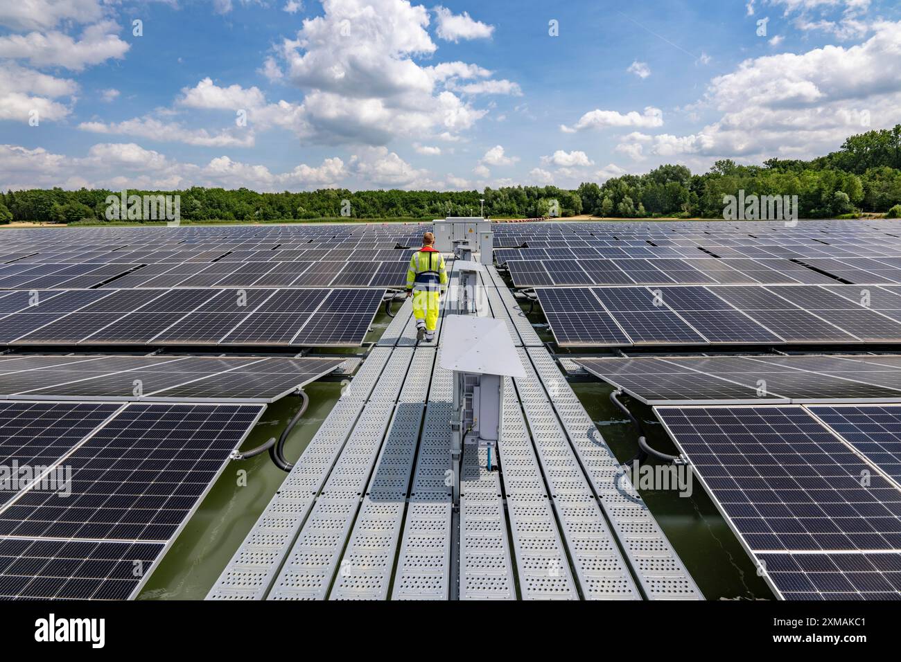 Germany's largest floating solar power plant on the Silbersee III, a ...