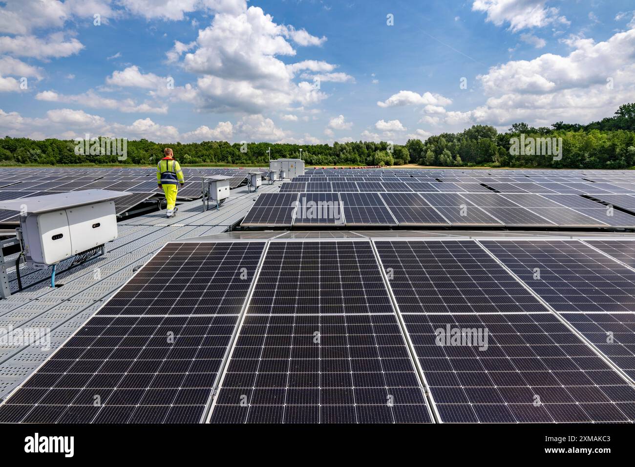 Germany's largest floating solar power plant on the Silbersee III, a ...