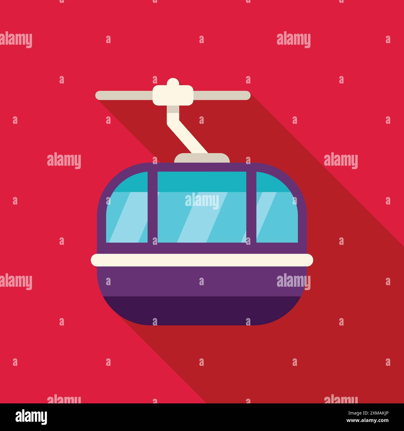 Purple cable car gondola hanging from a cable, transporting people to ...