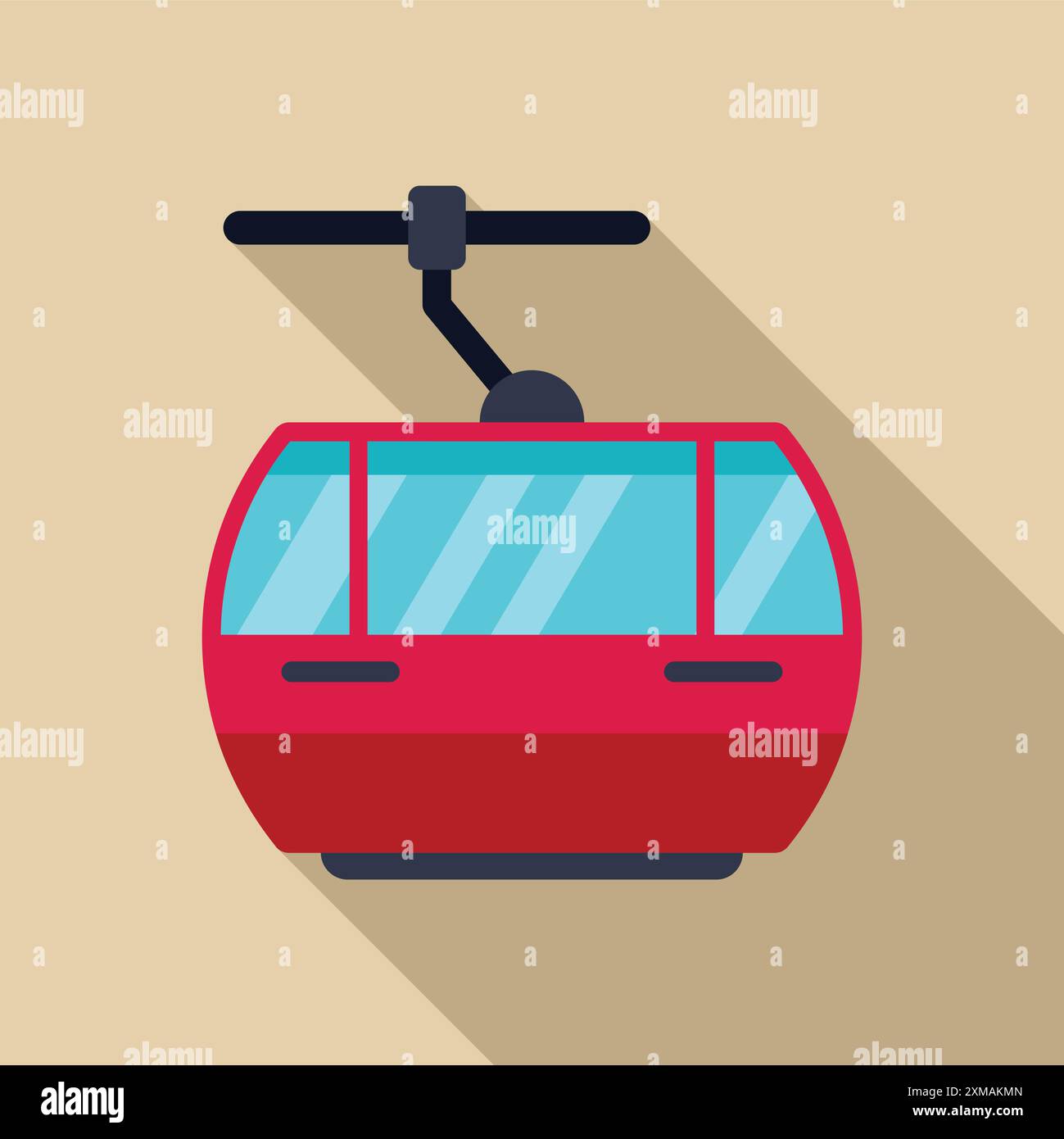Red cable car moving upwards, offering a scenic view for passengers ...