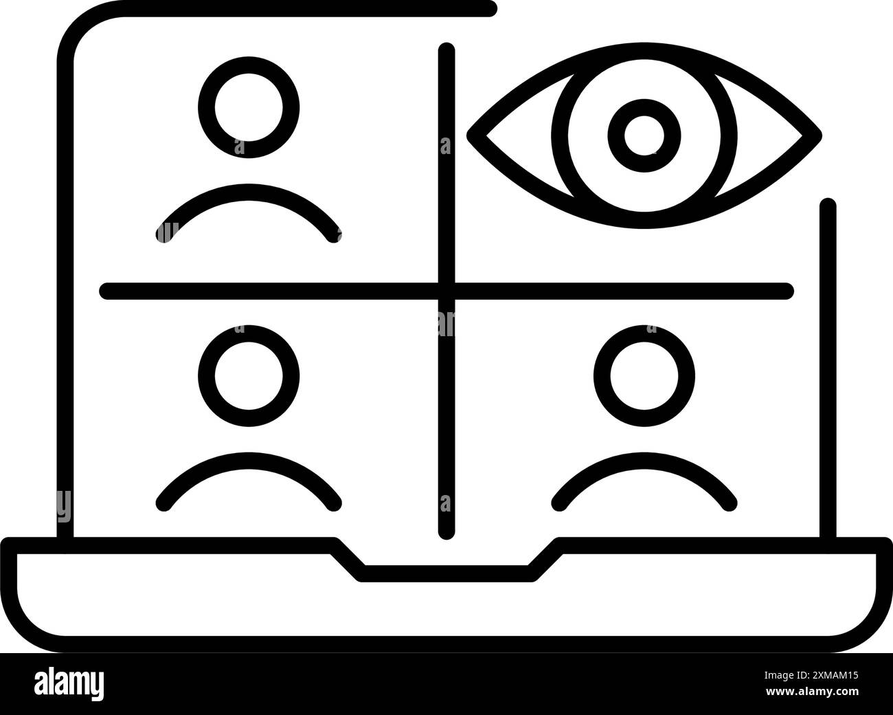 Conference video call and eye symbol. Call safety monitoring, turning ...