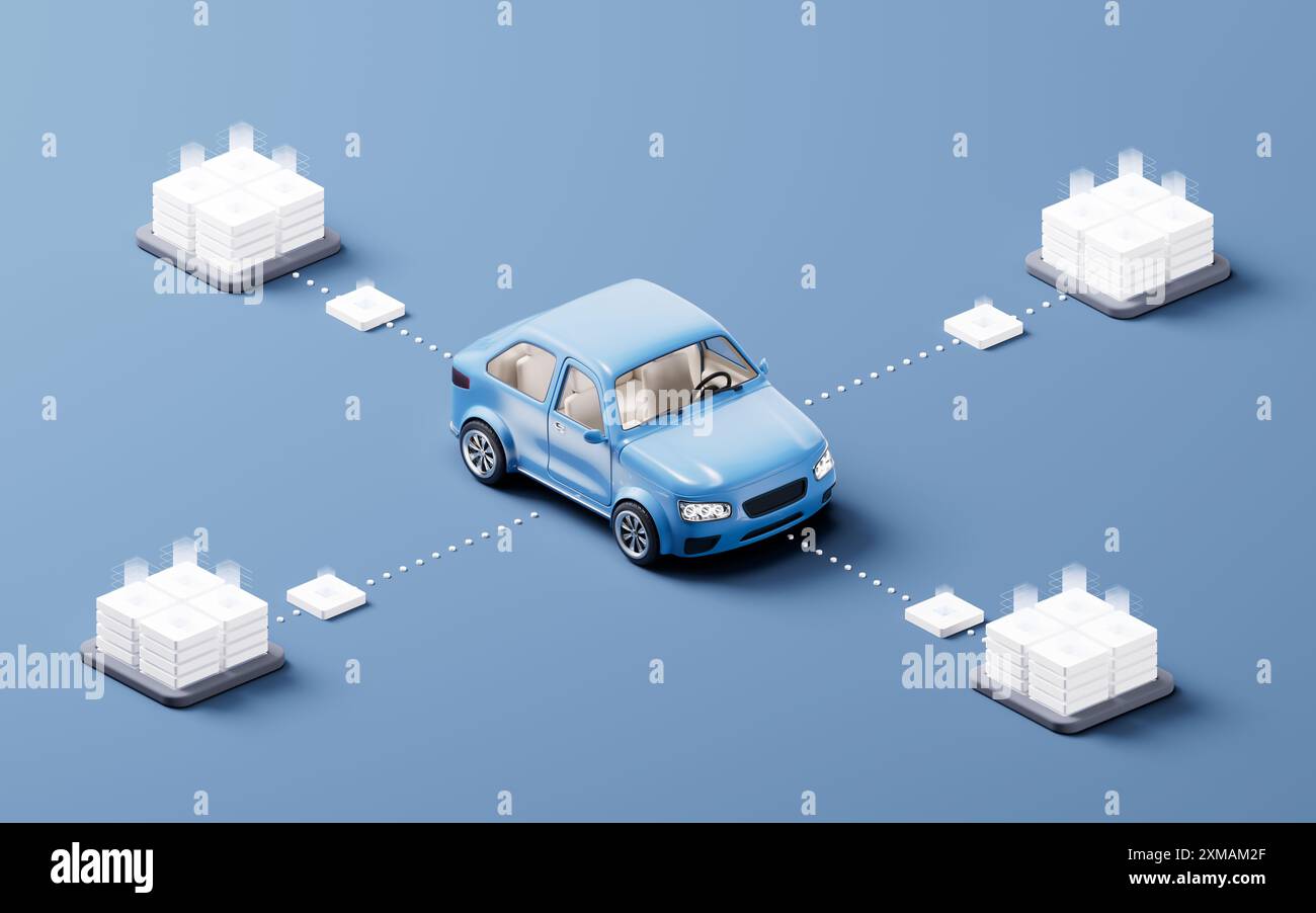 Realistic 3D style automobile car with cloud server, 3d rendering. 3D ...