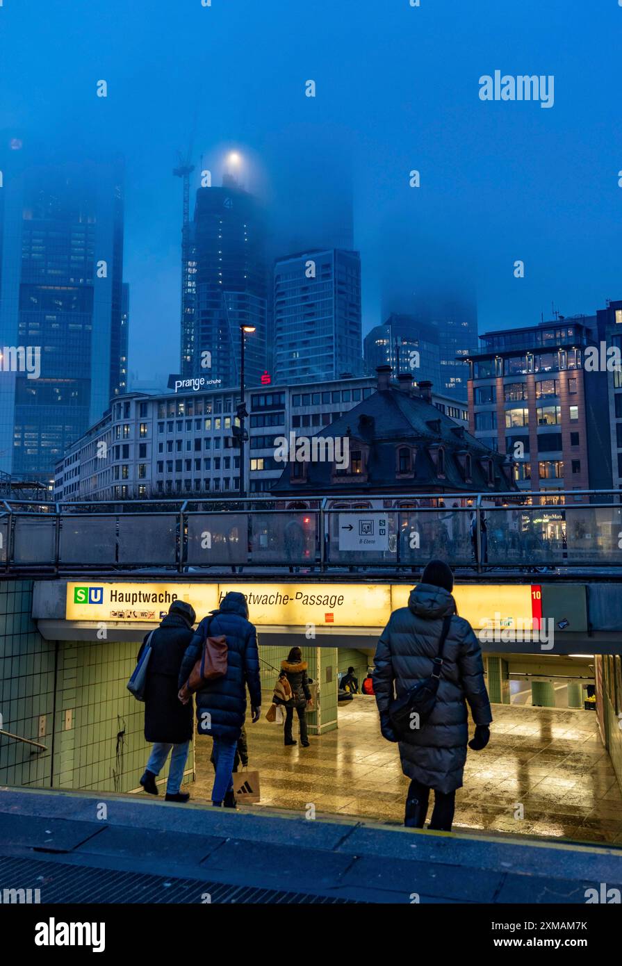 Rainy weather, freezing rain, entrance to Hauptwache underground ...