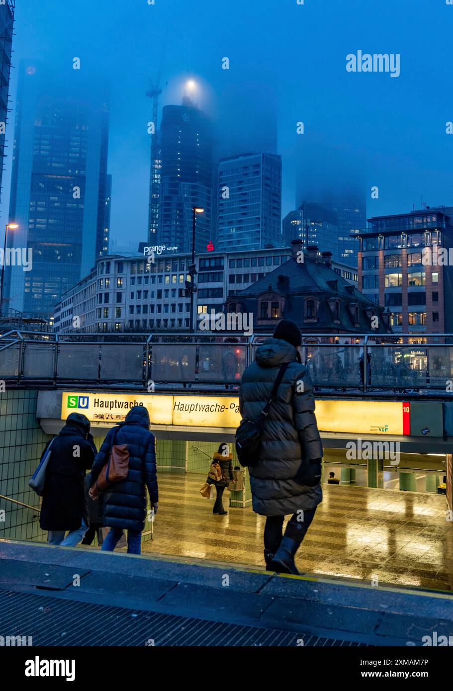 Rainy weather, freezing rain, entrance to Hauptwache underground ...