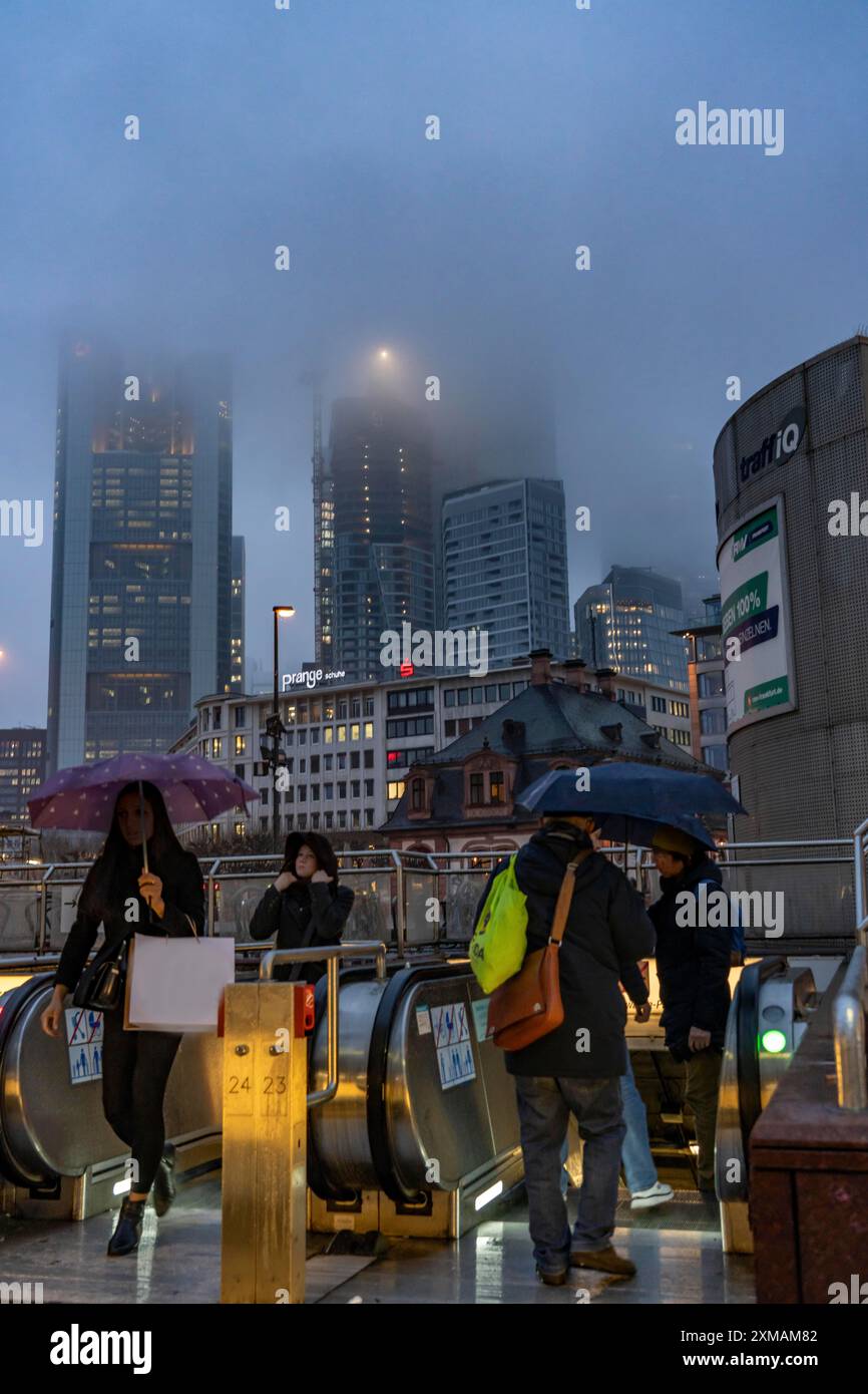 Rainy weather, freezing rain, entrance to Hauptwache underground ...