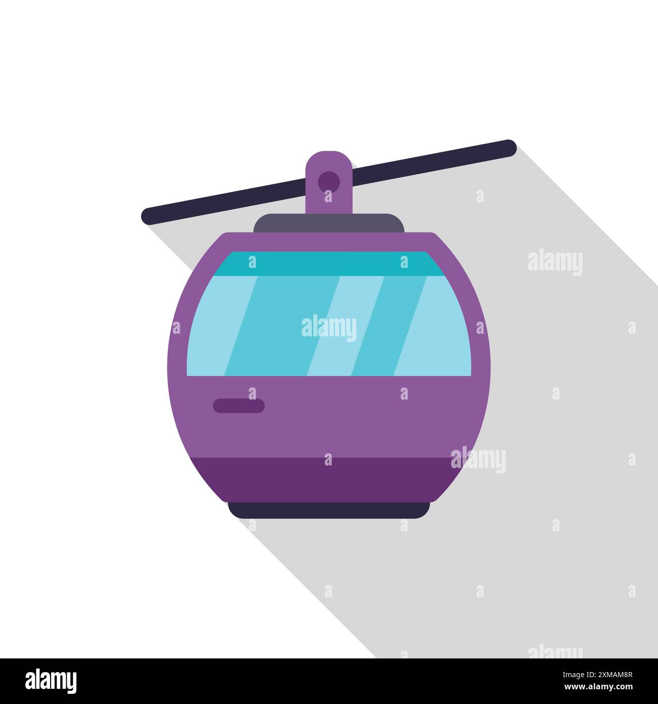 Purple cable car gondola hanging from a cable, in flat design with long ...