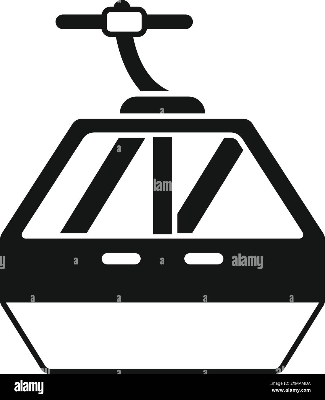 Simple icon of a cable car cabin transporting people up a mountain ...