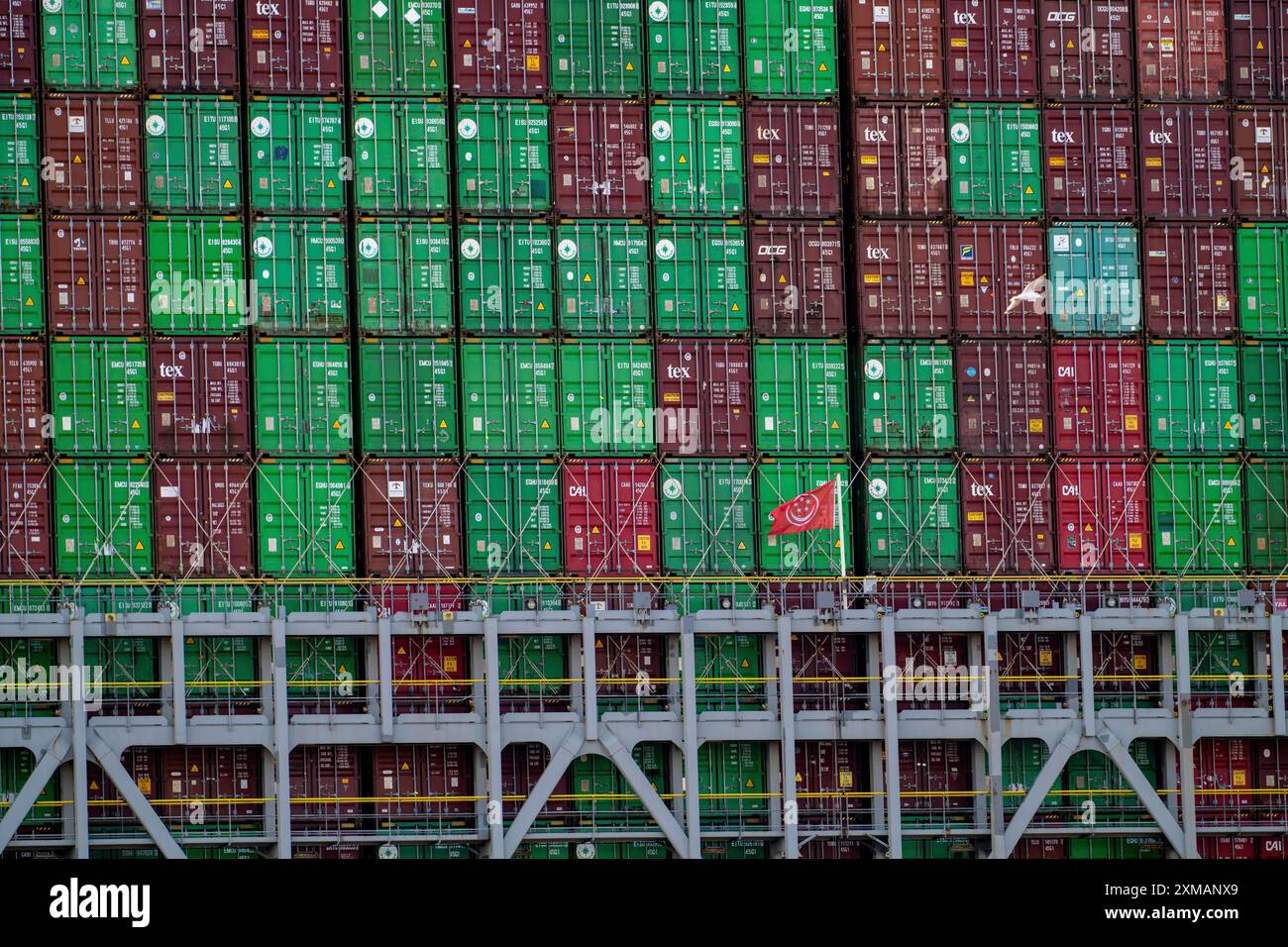 Container ship Ever Gifted, arriving in the port of Hamburg, shipping ...