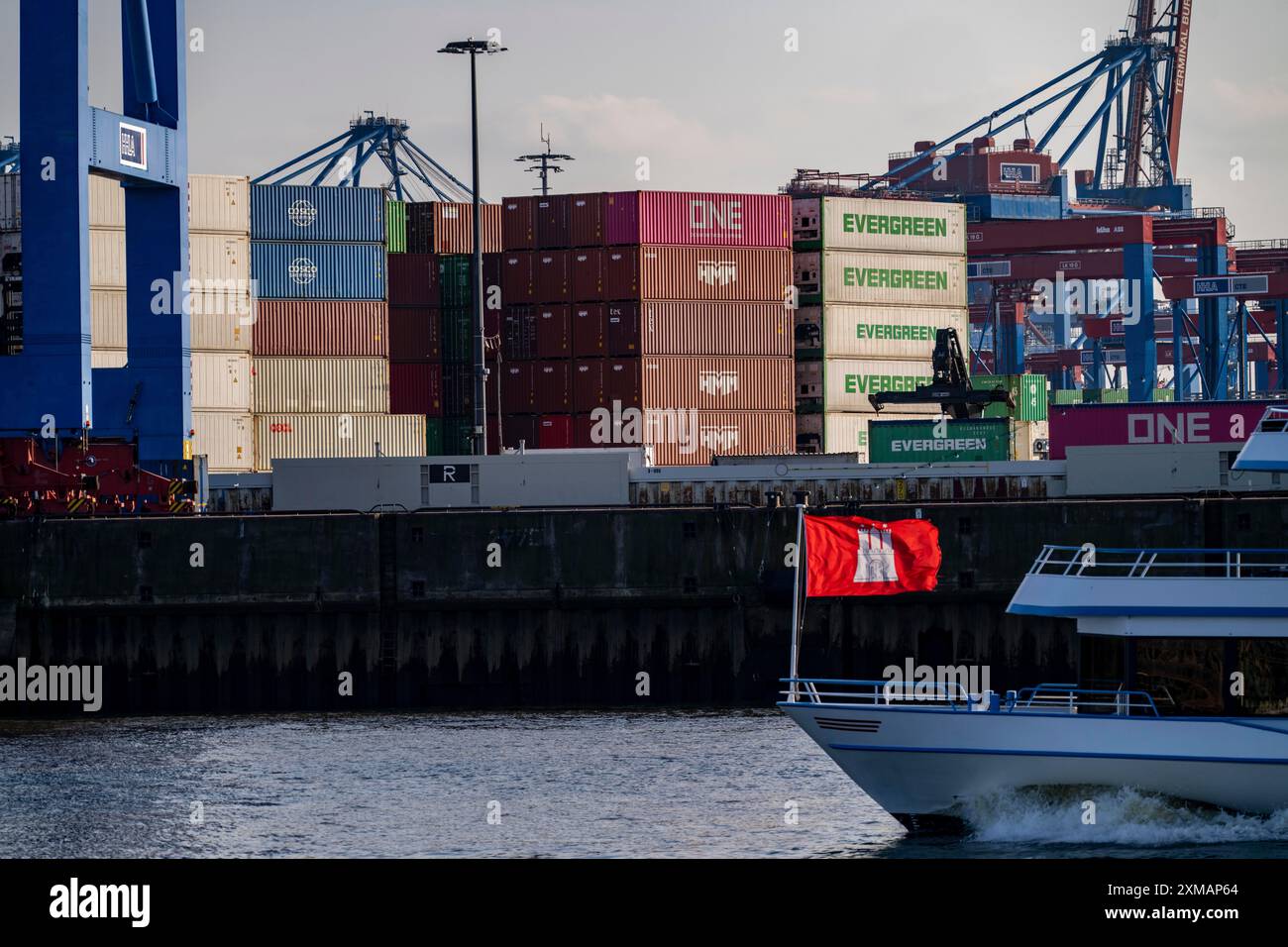 Excursion boat, harbour tour, on the Elbe, in front of the Burchardkai ...