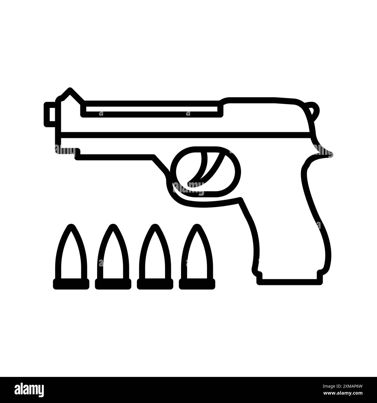 Gun with ammunition icon linear logo mark set collection in black and ...